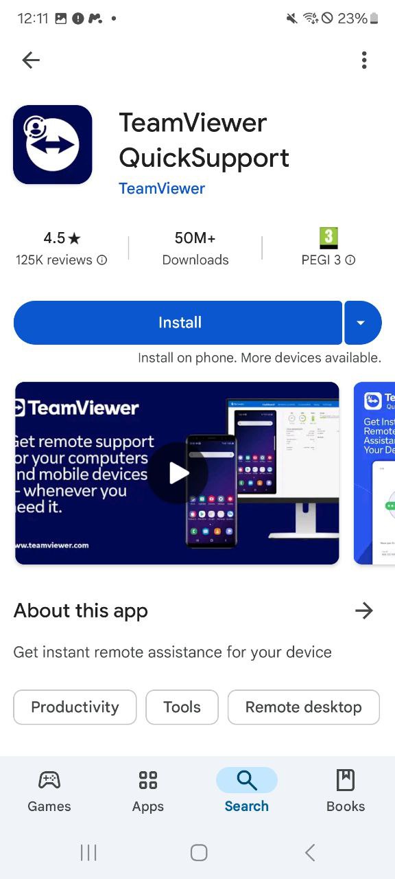 Instalação remota com QuickSupport (Android) – Socorro